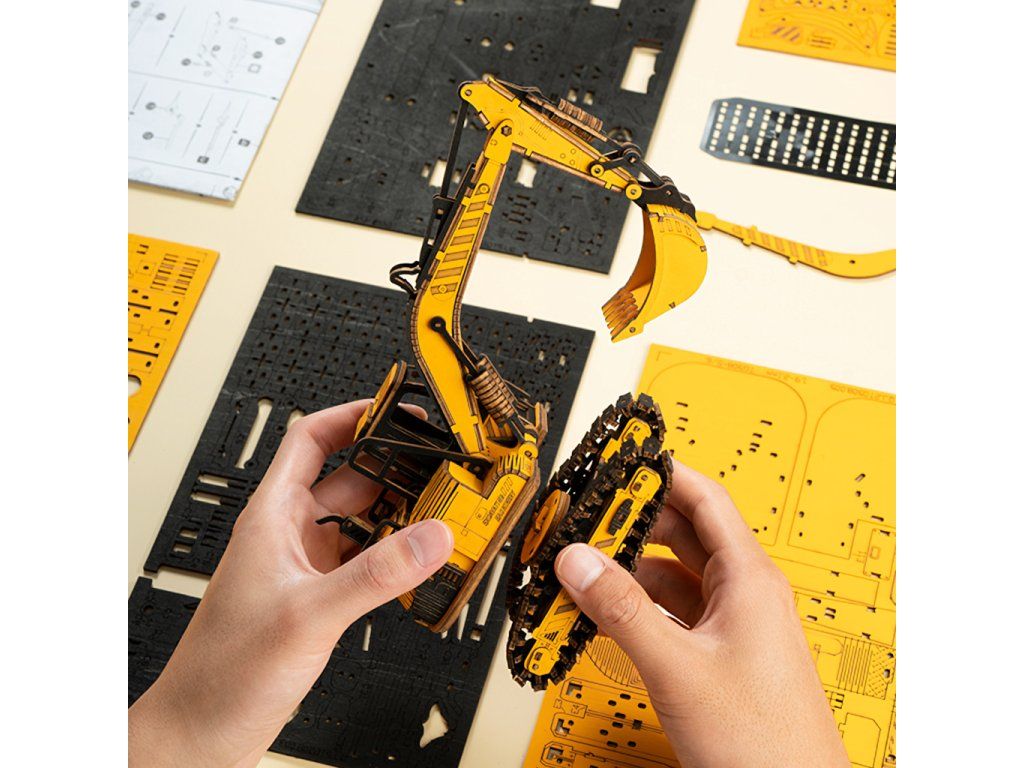 RoboTime 3D drevená mechanická skladačka Bager - ATRIA.SK