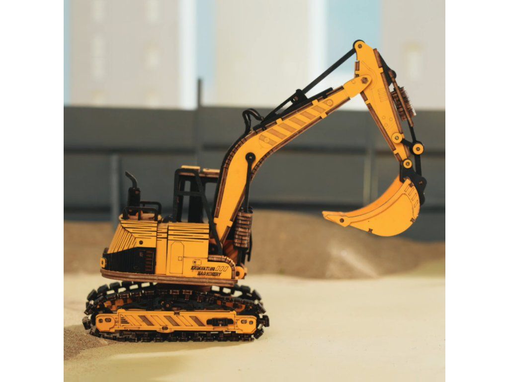 RoboTime 3D drevená mechanická skladačka Bager - ATRIA.SK