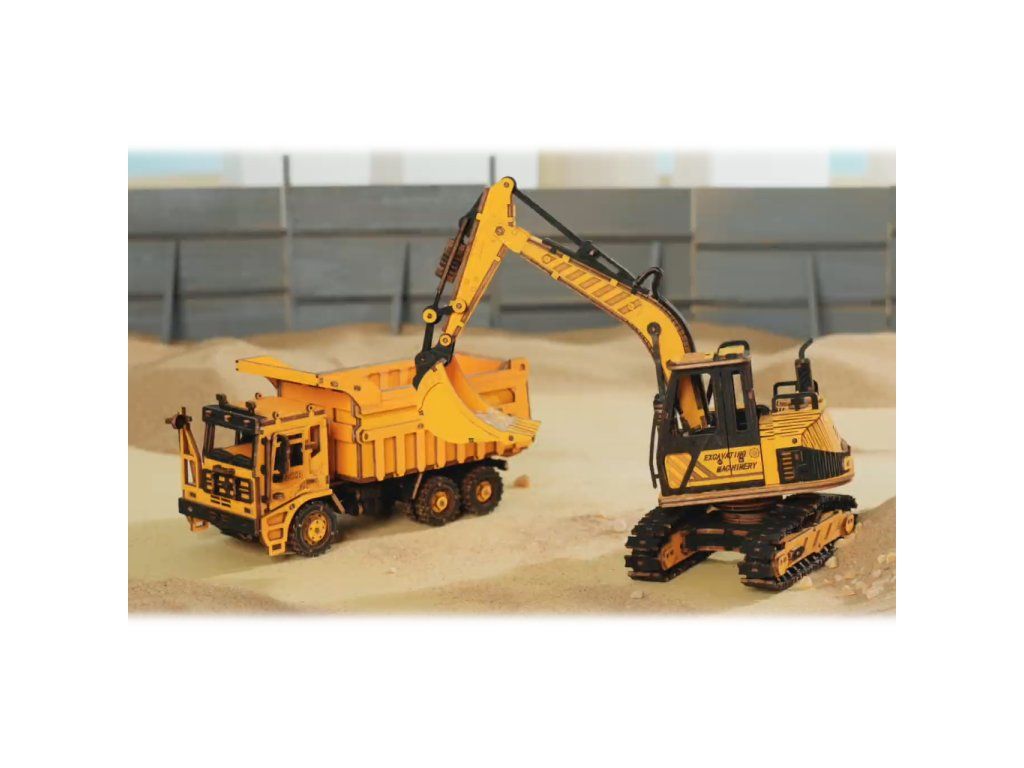 RoboTime 3D drevená mechanická skladačka Bager - ATRIA.SK