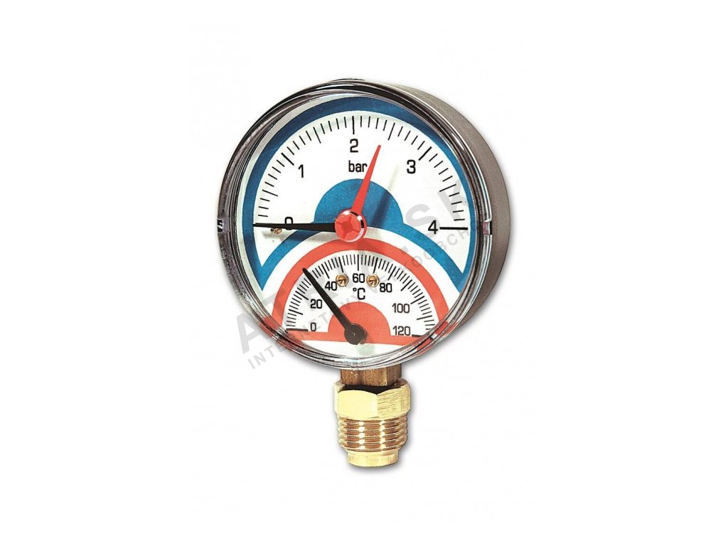 Termomanometer - radiálny - 0 °C až +120 °C; vrátane spätnej klapky 1/4"Fx1/2"M; D80; 0-6bar ...